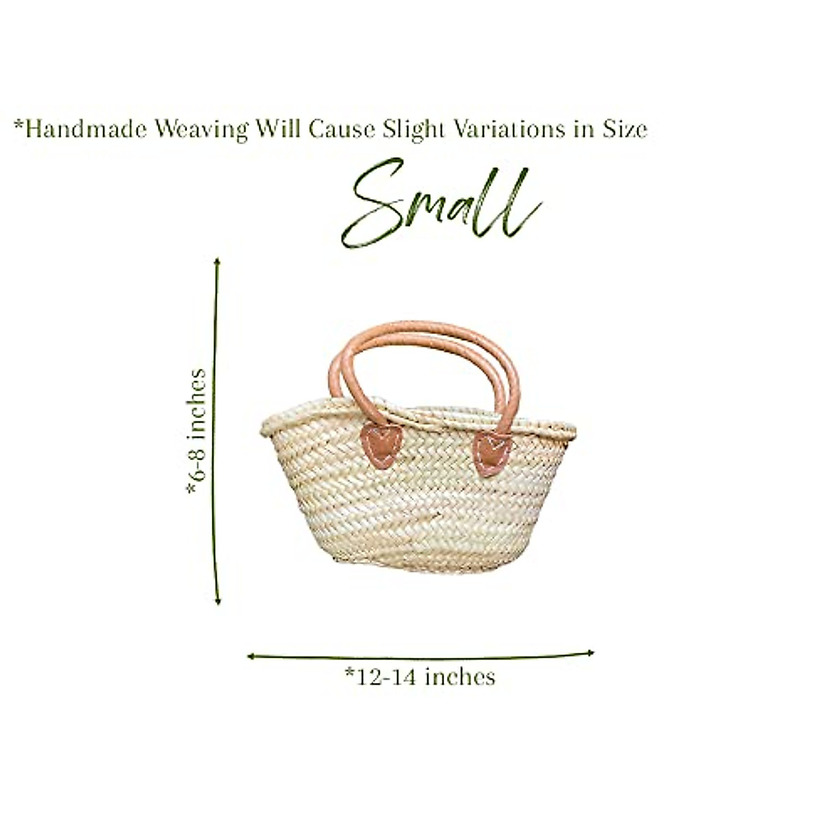 French Market Basket Bag | Handmade Moroccan Seagrass Baskets - Small (14x7) | Wicker Basket for Beach, Laundry, Toy, Blanket, Storage, Baby, or Picnic