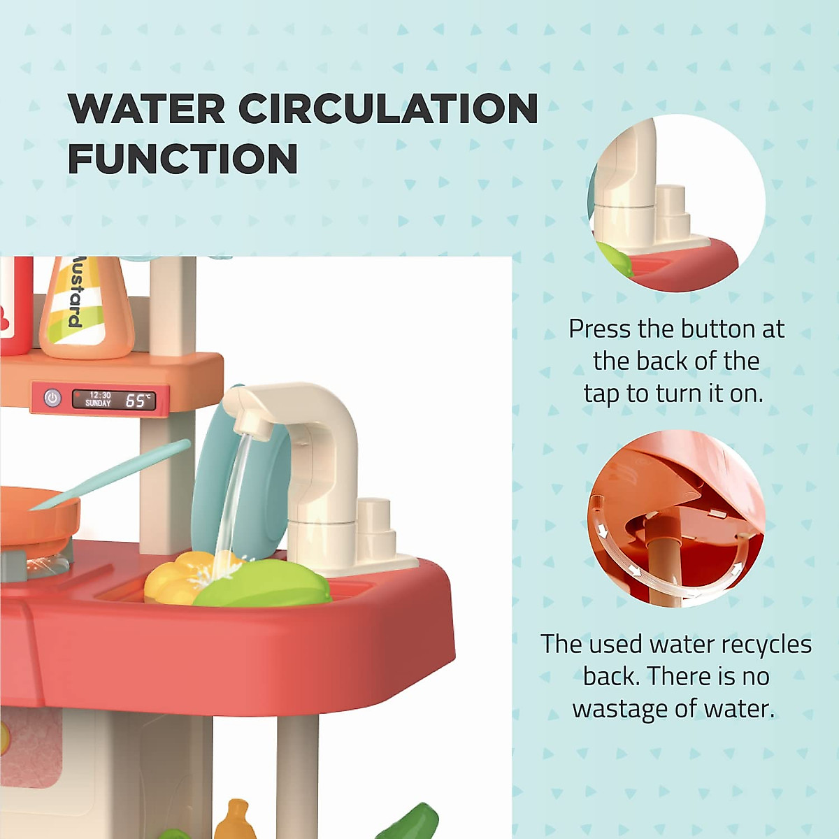 Surefect - Kitchen Play Set with Accessories- Mini Kitchen Set with Realistic Light Sound Steam Simulation- Indoor Games Cooking Playset with Water Outlet- Toys for Toddlers Children & Girls