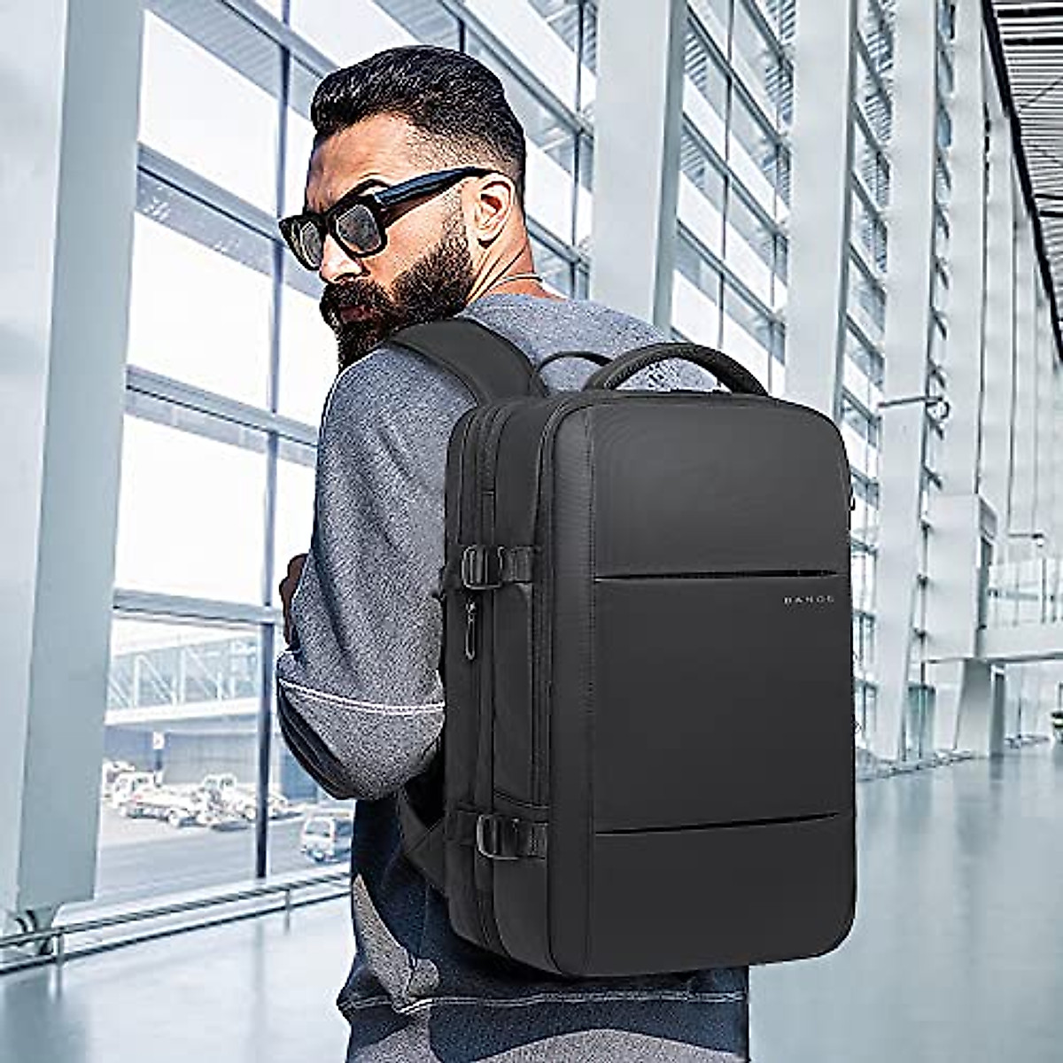 BANGE Travel Backpack, Carry On Backpack Durable Convertible Duffle Bag Fit for 17.3 Inch Laptop for Men and Women (35LBlack(with3 cubes), Mudiem)