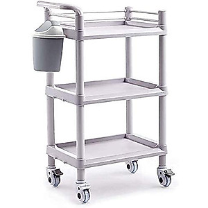 Medical Cart Household Utility Carts Trolley, Lab Cart Multifunction Portable Hand Trucks Large Trolly Cart 3 Tier Abs Beauty Salon Cart with Dirt Bucket Mobile Medical Equipment Cart with Brake Wheel