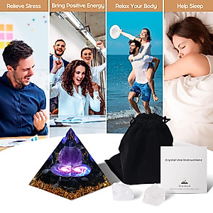 Hopeseed Orgone Pyramid for Positive Energy, Orgonite Amethyst&Obsidian Healing Crystal Pyramids for Reduce Stress Chakra Reiki Healing Meditation Attracts Lucky and Success