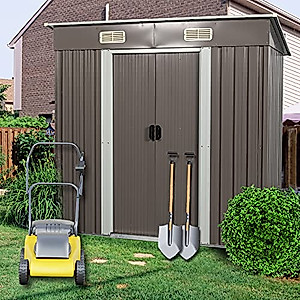 6.4 x 4ft Outdoor Metal Storage Shed，with Lockable Doors, Floor Frame, Sun Protection, Waterproof Tool Storage Shed for Patio, Lawn,Backyard (Gray-6.4 x 4ft)
