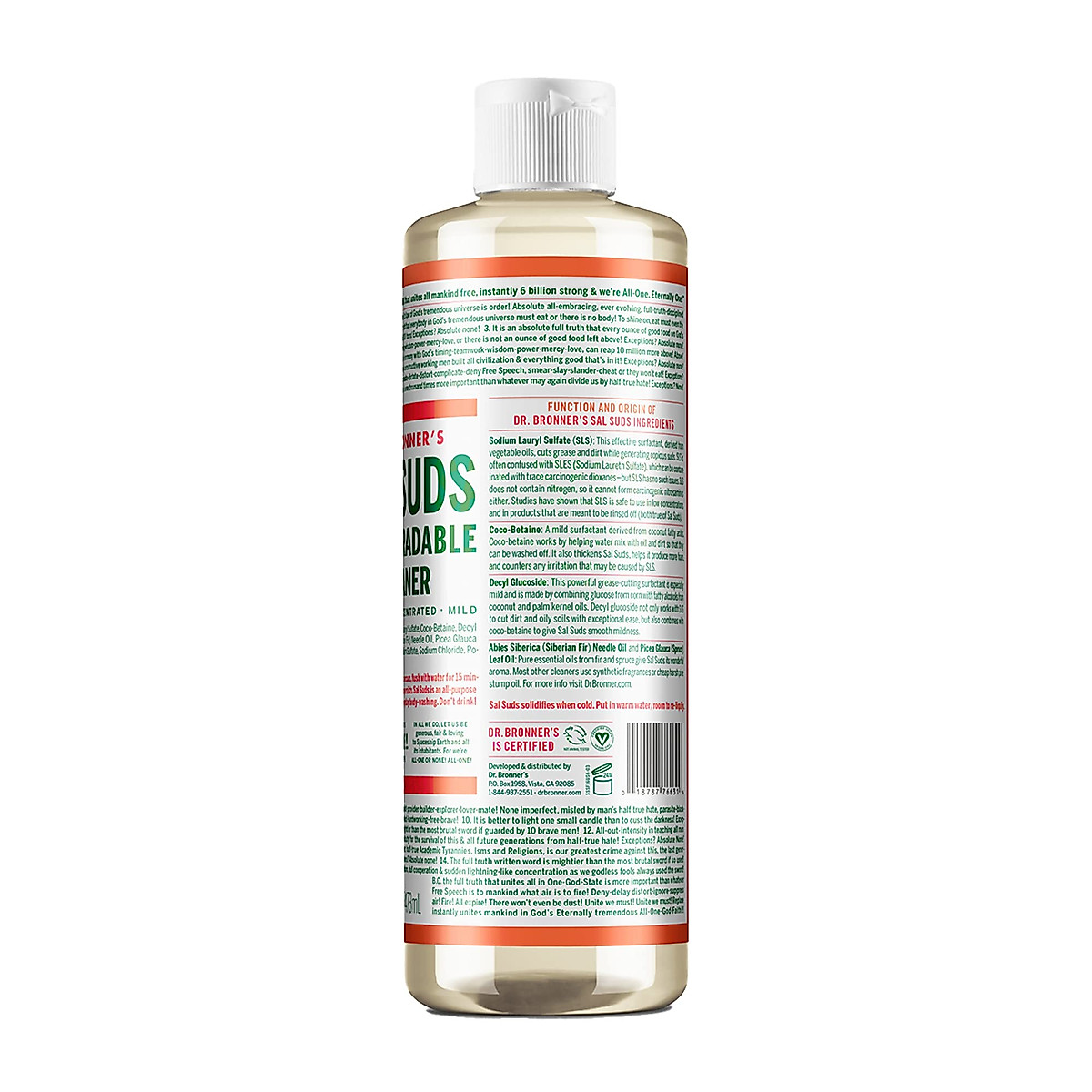 Dr. Bronner's - Sal Suds Biodegradable Cleaner (16 oz, 2-pack) - All-Purpose Cleaner, Pine Cleaner for Floors, Laundry and Dishes, Concentrated, Cuts Grease and Dirt, Powerful Cleaner