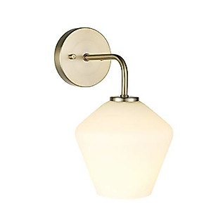 Globe Electric 51614 Raja 1-Light Wall Sconce, Matte Brass, Opal Glass Shade, Bulb Included