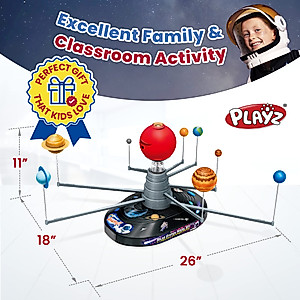 Playz Premium Solar System Model Kit for Kids - 4 Speed Motor, HD Planetarium Projector, 8 Painted Planets & 8 White Foam Balls with Paint and Brush for a Hands-On STEM DIY Project for Space Toys