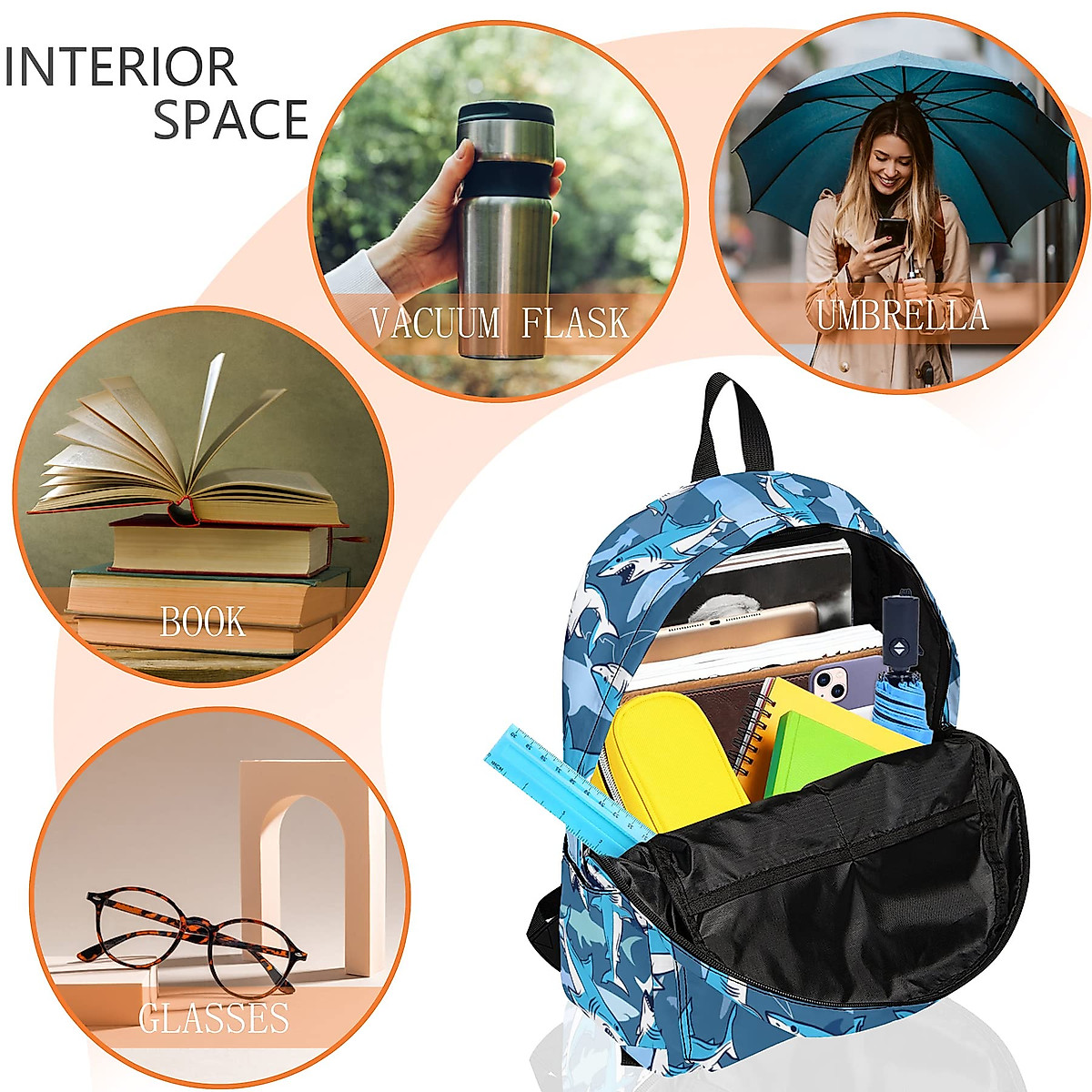 Shark Backpack Classic Shark Bookbag,Gradient Shark Laptop Bag with Multiple Pockets,Durable Shoulders Backpack (Gradient Shark)