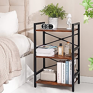 Yoobure Bookshelf Small Book Shelf, Solid Industrial 3 Tier Shelf Bookcase, Short Book Case for Bedroom, Living Room, Office Home, Small Spaces, Easy Assembly Berry Brown