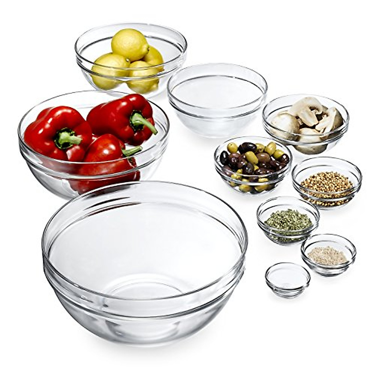 Luminarc Stackable Bowl 10-Piece Set, Glass, 1, Clear