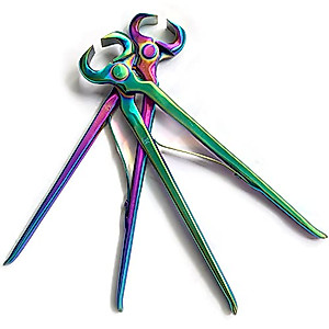 Rekhi 12'' Farrier Hoof Nippers Rainbow Plasma Coated Pre-Loaded Spring Horseshoeing Trimmer Farrier Trimmers Tools Dropped Forged Chrome Vanadium Steel, 12 inches