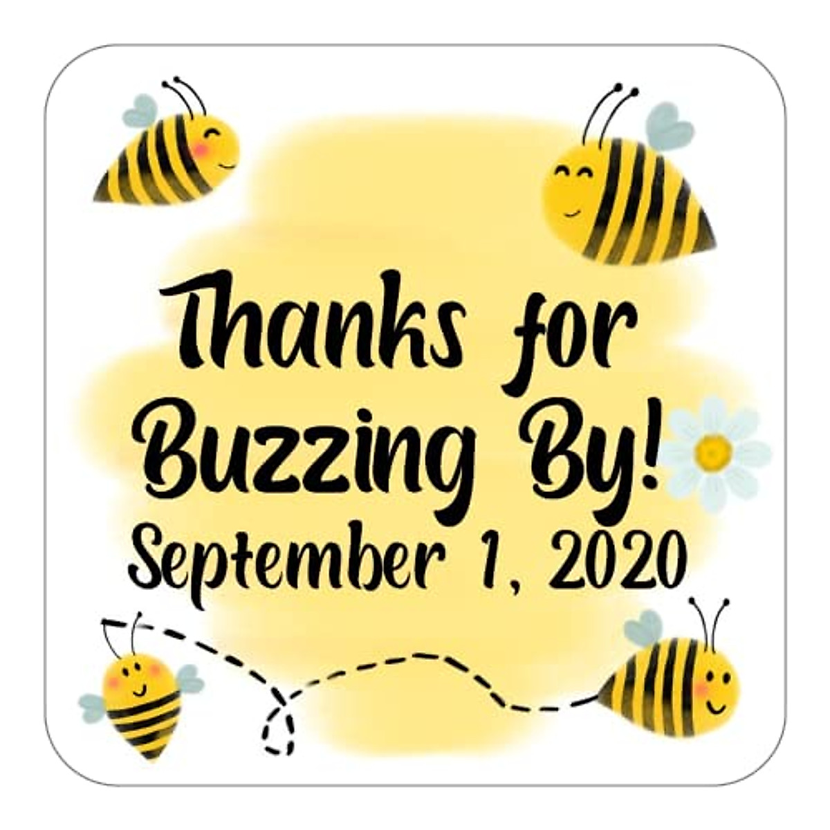 Personalized Bumble Bee Party Favor Stickers, Custom Labels for Kids Birthday, Pack of 24 or 60, 2.5 Inch Square Peel and Stick