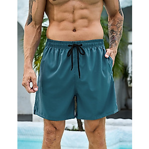 KBVOT Mens Swim Trunks with Compression Liner 7 inch Inseam 2 Pack Quick Dry Stretch Beach Shorts Bathing Suits Swimwear