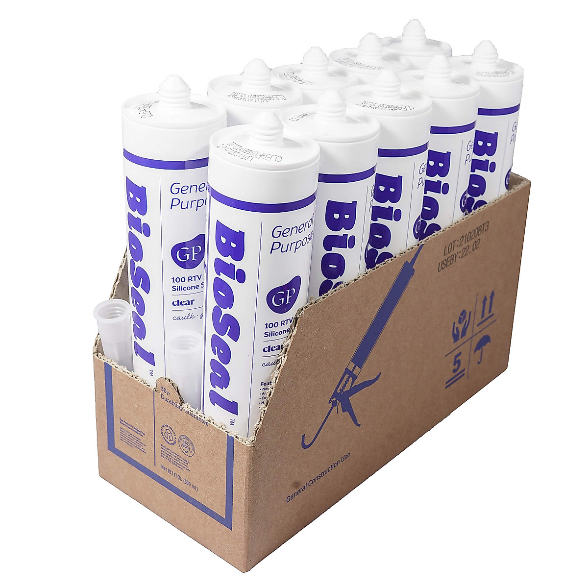 Clear BioSeal Waterproof Caulk & Sealant 100% RTV Silicone Sealant, 10oz Cartridge, Low Odor & Won't Yellow Silicone Clear, (Pack of 10)