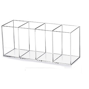 Acrylic Pen Holder 4 Compartments Clear Pencil Holder Organizer Makeup Brush Holder
