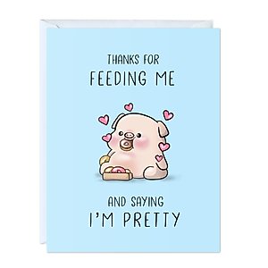 ALY LOU Anniversary Card, Birthday Card, Her Him/Girlfriend Wife/Husband Boyfriend, Friendship Thank You Kawaii Greeting Card (Thanks For Feeding Me ...)