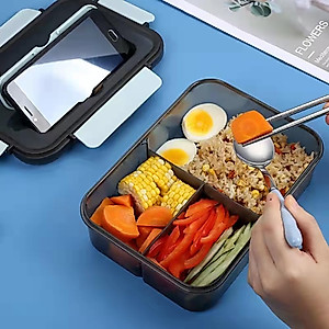 Hacaroa 3 Pack 51 Oz Bento Lunch Box with Spoon, Plastic Food Storage Box with 3 Compartments, Leak-proof Lunch Container for Adults, Work and Travel, 3 Colors