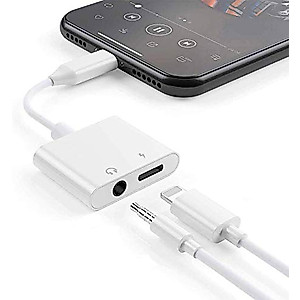 iPhone Headphones Adapter, Apple MFi Certified 2 in 1 Lightning to 3.5 mm Headphone Jack Adapter Dual Ports Dongle Charger Jack & AUX Audio 3.5mm Earphone Accessory for iPhone 12/11/X/XS/XR/8/7/SE