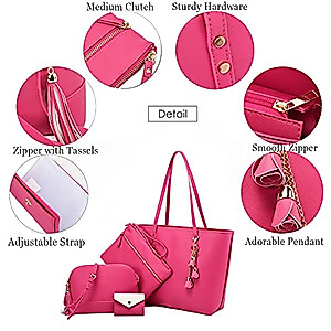 Women Fashion Handbags Wallet Tote Bag Shoulder Bag Top Handle Satchel Clutch Purse Set 4pcs Set Pink