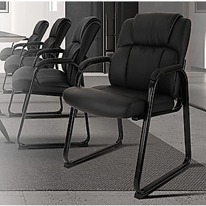 CLATINA Office Guest Chair Leather Reception Chair with Bonded Padded Arm Rest and Sled Base Desk Chair No Wheels for Reception Conference Waiting Room Side Office Home Black