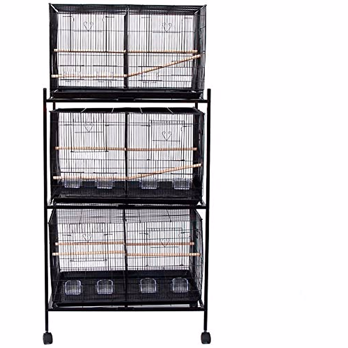 Seny Set of 3 Breeding Bird Carrier Cage with Central Dividor L30xW18xH18 on Stand (Black)