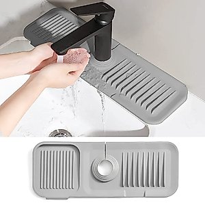 Gelecek Kitchen Sink Splash Guard, 14.6” x 5.5“ Silicone Sink Faucet Mat, Sink Draining Pad Behind Faucet, Faucet Splash Catcher, Keep Kitchen and Bathroom Sinks Dry, Grey