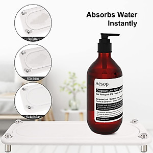 Instant Dry Sink Organizer 2PCS, Sponge Holder Fast Drying Stone, Natural Diatomite Material, Soap Holder with Rustproof Stainless Feet, Sink Caddy for Kitchen Bathroom Counter, White