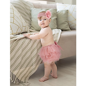 Simplicity Toddler Girls Tutu Skirt with Inner Shorts Baby Tutu Skirt w/Flower Headband Newborn Photography Outfits Girl,Bean Sand,0-6 Months