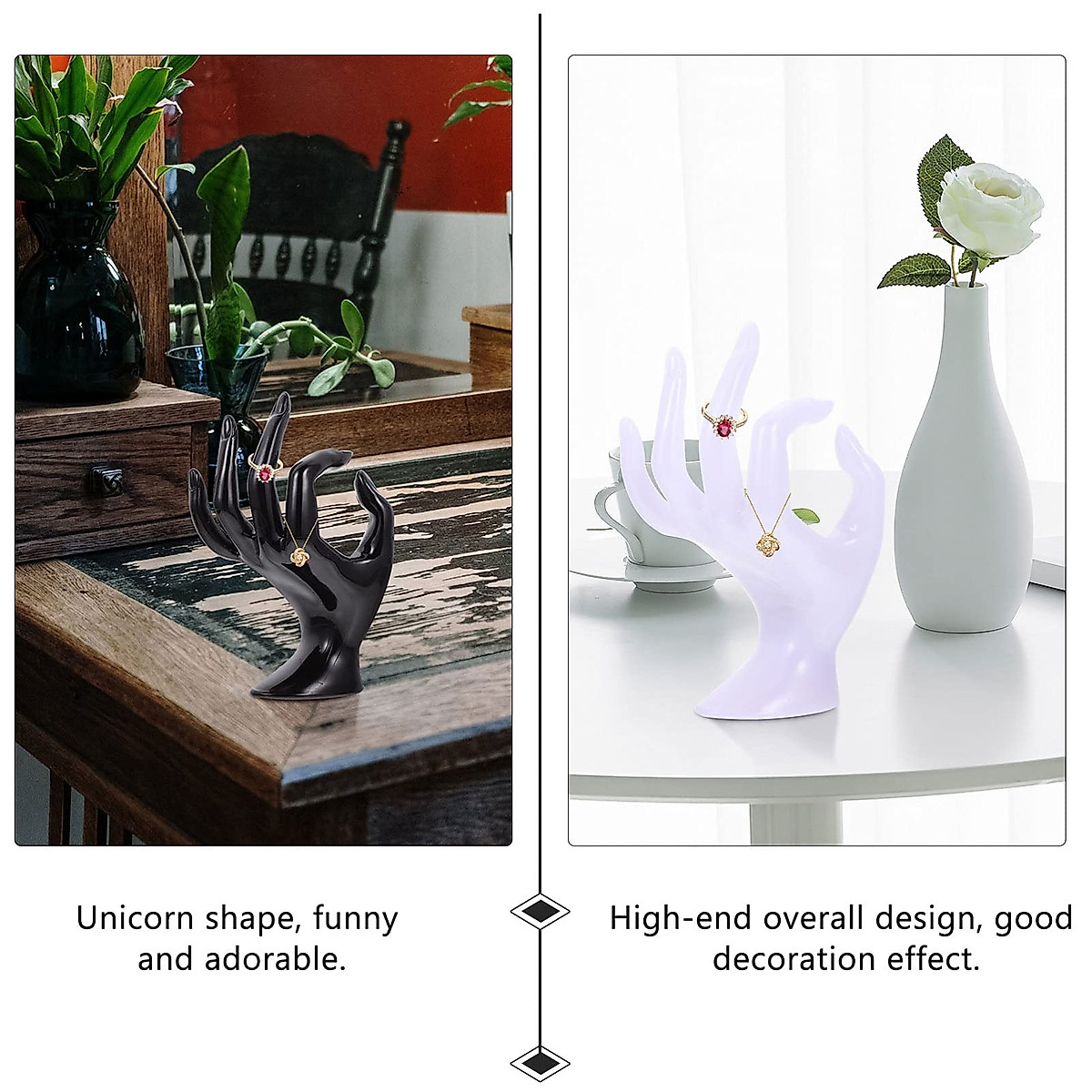Cabilock 2pcs Gesture Hand Model Display Stands Jewelry Showing Rack Decorative Necklace Holders Plastic Black/white