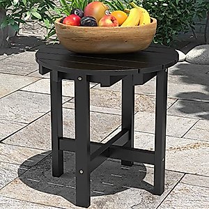 JINLLY Outdoor Side Table, 18 Inch Patio Wood Adirondack Table, Small Round Outside Wooden End Tables for Pool, Porch, Garden, Balcony, Beach, Black