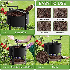 dootiva Rotary Soil Sifter Compost Sieve Garden Potting Sifting Mesh Rock Sand Dirt Sieve, 13" Sifting Filter with 1/5 Inch Mesh Sifting