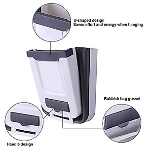 Hanging Folding Trash Can, BESUNTEK 2 Pcs Wall Mounted Kitchen 10L Gallon Plastic Folding Small Garbage Can with 5 Volume Garbage Bag for Cabinet Car Bedroom Bathroom Cupboard Office Camping