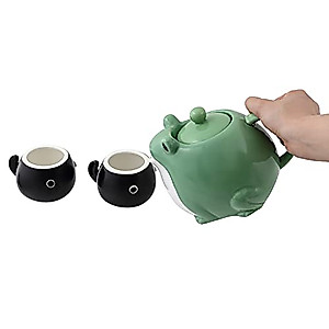 HAKONE YOSEGI Frog Teapot & Teacup Cute Tableware Japanese tea set, Tea Service Set Ceramic Tea Pot (30 oz), 2-Piece Tea Cups (5 oz) (tea pot ＆ 2 tea cup)