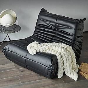 EDEN LIFE Comfy Vintage Lazy Floor Sofa Modern Armless Togo Lounge Sofa Mid Century Faux Leather Backrest Retro Couch for Adults Decorative Cozy Sofa for Living Room, Bedroom