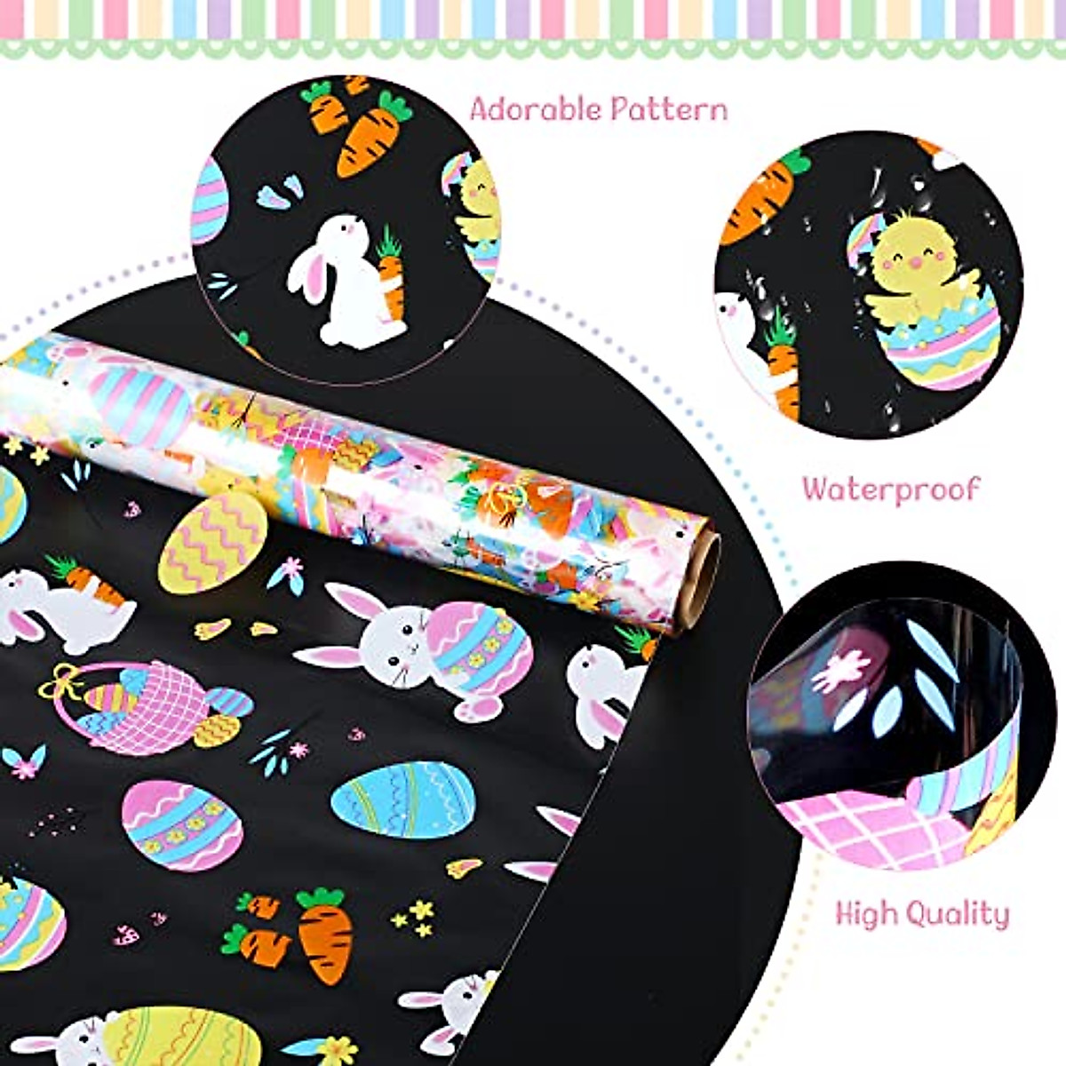 Easter Cellophane Wrapping Paper 100 ft x 16 Inch 2.5 Mil Thick Cello Wrap Roll Crystal Clear Easter Themed Paper Wrapper Colored Bunny Egg Cellophane Gift Wrap for Small Baskets Treats Craft Flowers