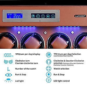 LUKDOF Walnut Watch Winder for 8 Automatic Watches Winding+ 6 Storage Slots LED Backlight Watch Display Box Touchscreen Automatic Rotation Case with Quiet Mabuchi Motors for Men and Women Gift