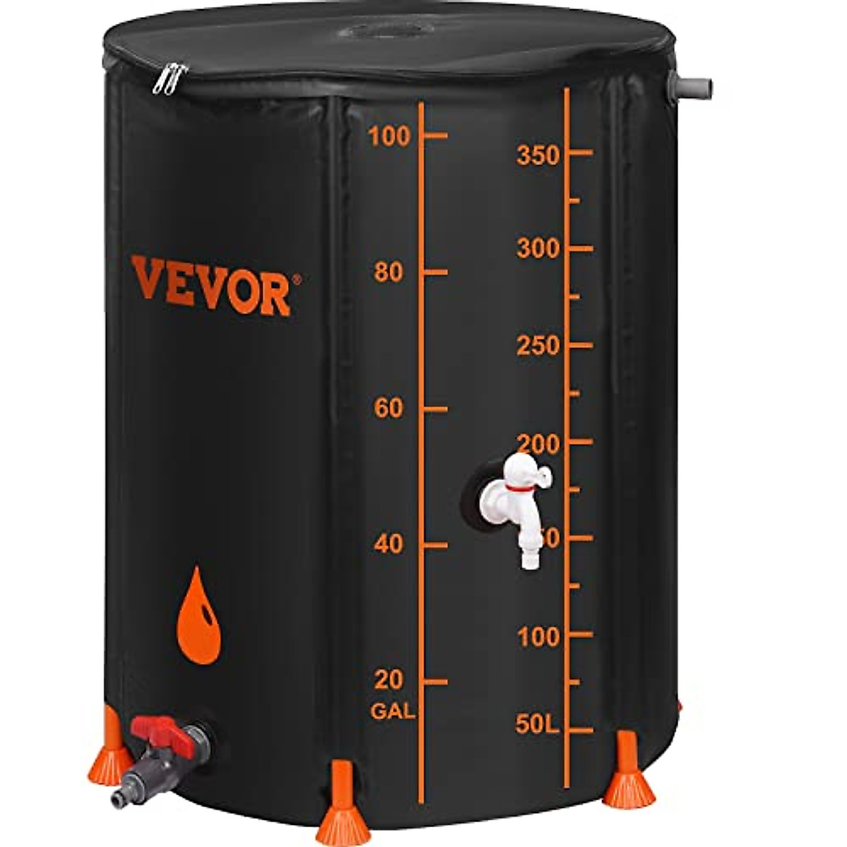 VEVOR 100 Gallon Collapsible Rain Barrel, Portable Rainwater Collection System Water Storage Tank for Garden Water Catcher,Rain Water Collection Barrel with Two Spigots and Overflow Kit,Black