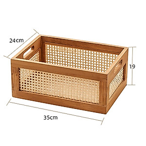 Wood Storage Basket Drawer Storage Box Portable Decoration Supplies Desktop Frame Case Home Organization for Bedroom Stationery Household, 35cmx24cmx19cm