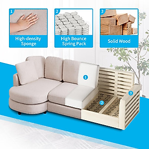 Mjkone Curved Small Cloud Couch, 3-Seat Living Room Minimalist Style Comfy Sectional Sofa, Modern Linen Fabric L Shaped Sofa Couch with Chaise for Apartment Office, Beige