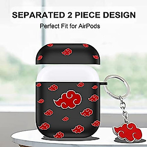 Phragmize for Airpod 1/2 Generation Case Anime with Red Cloud Lanyard Keychain, Cool Cartoon Cute Design Anime Airpods 2nd 1st Generation Case Cover Unique TPU Process Soft Cover for Apple AirPod 2&1