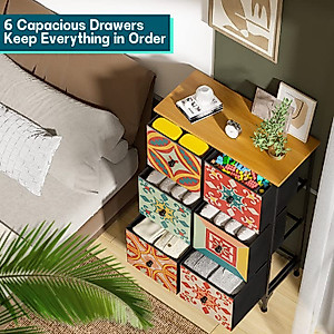 YILQQPER Dresser for Bedroom 8 Drawer Dressers & Chests of Drawers Tall Dresser Organizer Fabric Storage, Closet and Nursery Kids and Adult, Fabric Bins, Wood Top, Boho Colorful Painted