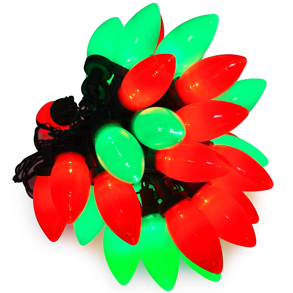 RECESKY C7 Bulbs Halloween String Lights with Built-in Timer - 50 LED 24ft Purple Orange Battery String Lights for Outdoor, Indoor Decor, Fairy Garden, Bedroom, House, Halloween Party Decorations