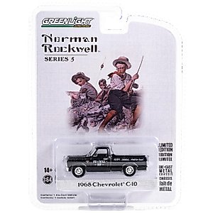 1968 Chevy C-10 Pickup Truck Black Fish & Tackle Shop Norman Rockwell Series 5 1/64 Diecast Model Car by Greenlight 54080D