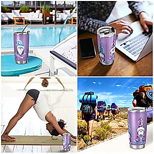 WELLDAY Three Gnomes Purple Stainless Steel Tumbler Cup with Straw & Lid Double Wall Vacuum Insulated Travel Mug Hot Cold Water Bottle Coffee Drinks Cup 20oz