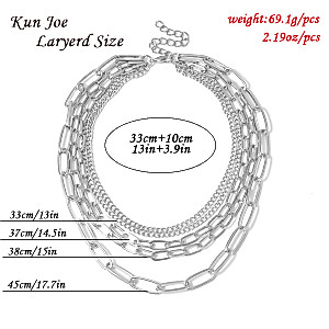 Layered Necklaces for women 18 Inch Paperclip Chain Silver Tone Choker Necklace Chains Punk Jewelry (Silver 5-layer Chains)
