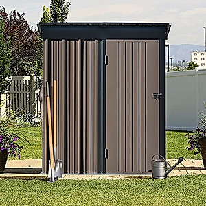 Danxee Outdoor Storage Shed 5x3 FT, Metal Garden Shed for Garbage Can, Tool, Lawnmower, Outside Sheds & Outdoor Storage Galvanized Steel with Lockable Door (Brown)