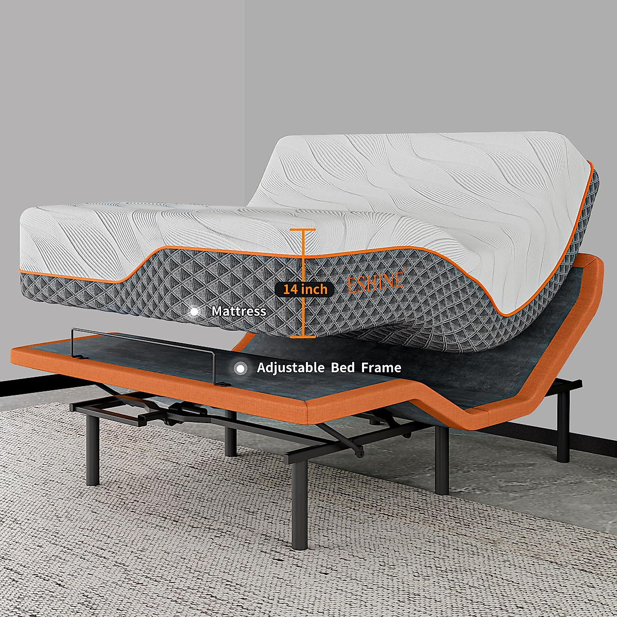 Split King Adjustable Bed Frame + 14” Hybrid Matt, Bed Base with Massage, Pillow-tilt, Smart APP Control, Ergonomic Incline, Zero Gravity, Dual USB Port, Under Bed Light, Wireless Remote, 5000 Series