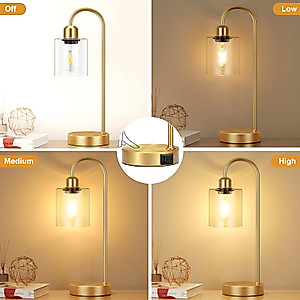 Industrial Gold Table Lamps Set - 3 Way Dimmable Touch Desk Lamps Set of 2 with USB C+A Ports, Nightstand Lamp with Glass Shade,Bedside Lamps for Night Stands, Bedroom, Living Room, LED Bulb Included