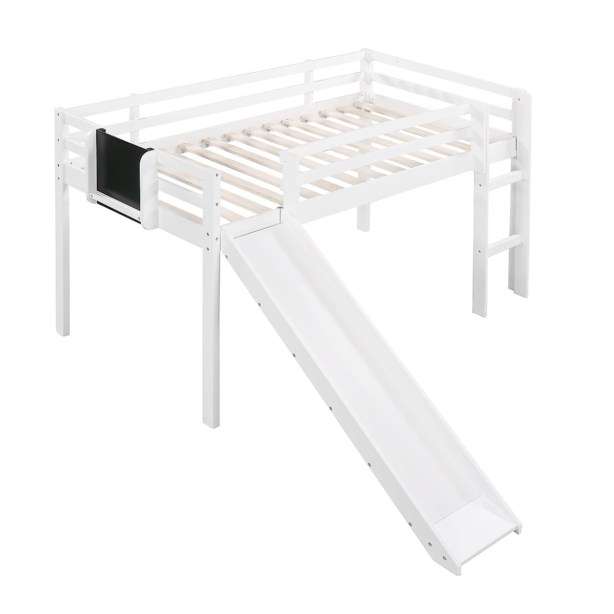 Yehha Twin Loft Bed, Twin Size Loft Wood Bed with Chalkboard & 3 Step Staircase Storage & Safety Rails for Kids Boys Girls Teens, White