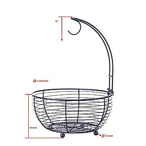 SunnyPoint Tabletop Wire Fruit Basket Bowl Stand with Banana Hanger