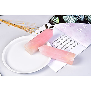 AMOYSTONE Rose Quartz Obelisk Tower Large Healing Crystal Wand Point 6 Faceted Reiki Chakra Meditation Therapy Pink 1.1-1.7 LBS