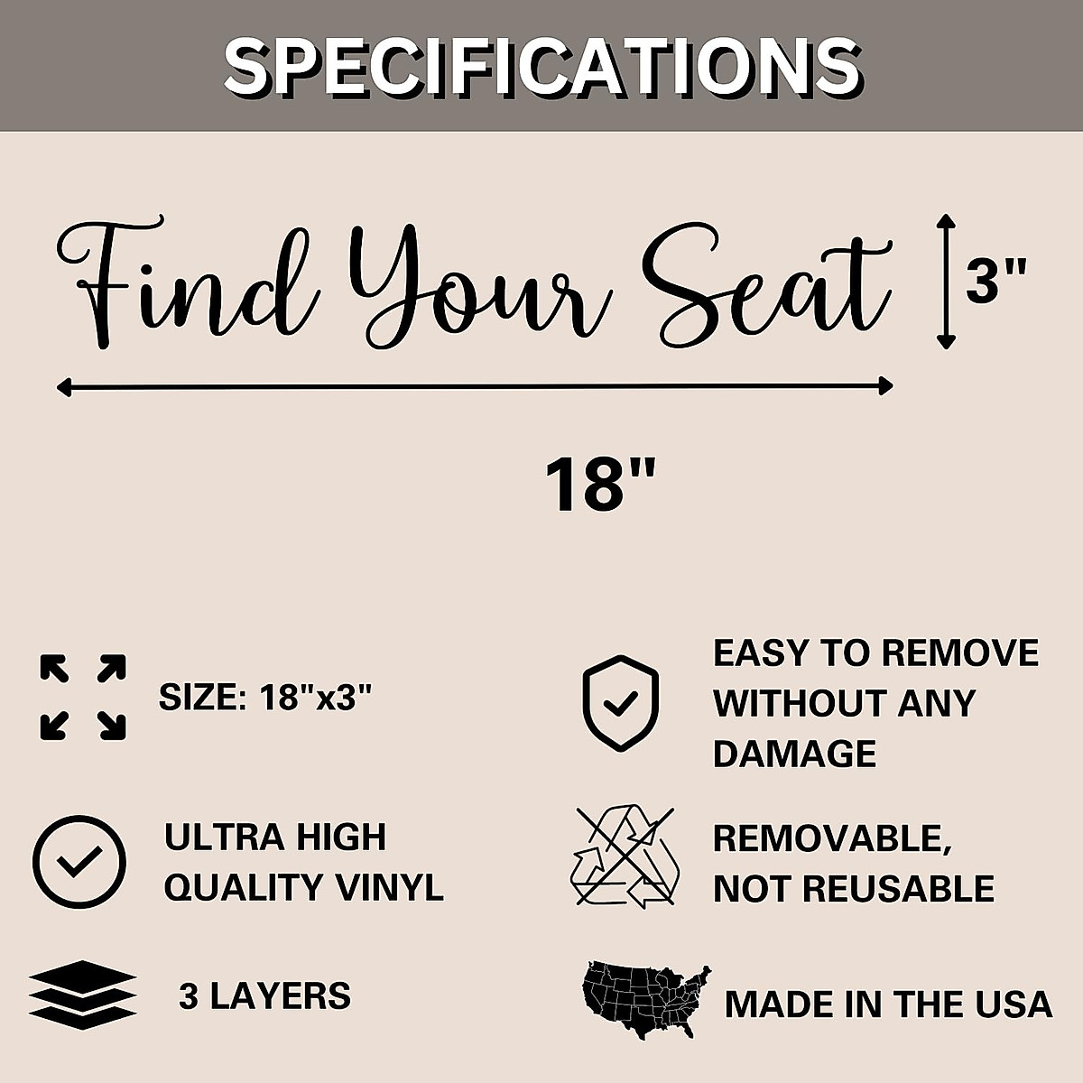 Wedding Seating Chart Decal - Wedding Sign Decor DIY Wedding Decals - Seating Chart Mirror Decal - Wedding Vinyl - Find Your Seat (18" x 3")